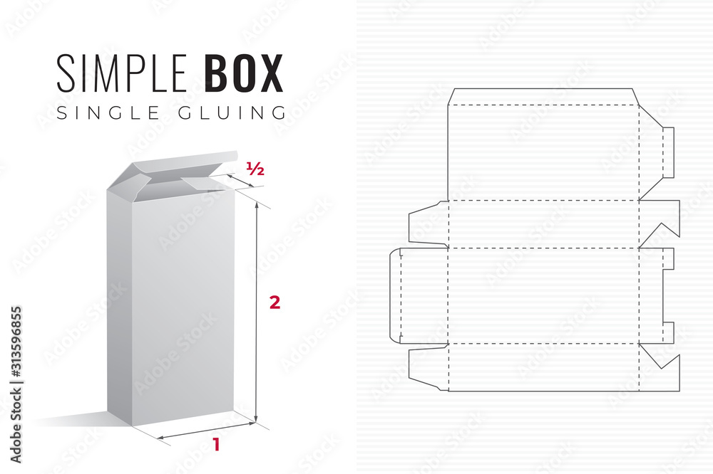 Simple Packaging Box Die Cut Half Length Double Height Template with 3D ...