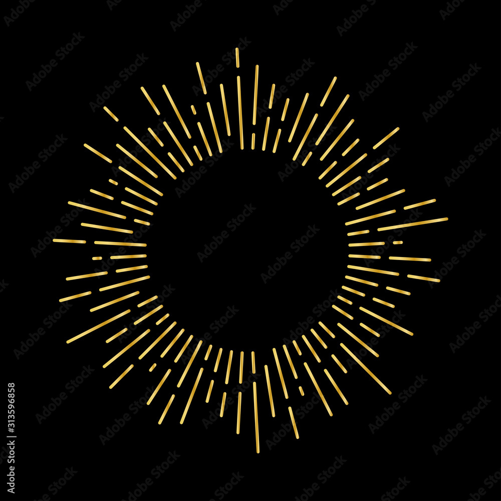 Sun rays circle frame with lines. Vintage golden sunburst. Vector ...