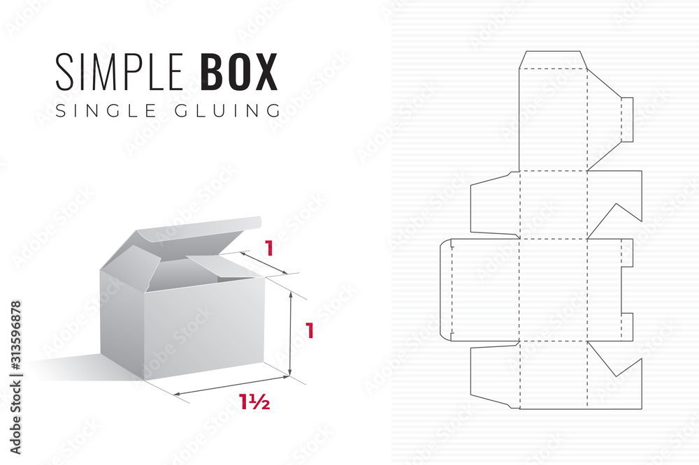 Simple Packaging Box Die Cut One and a Half Width Template with 3D ...