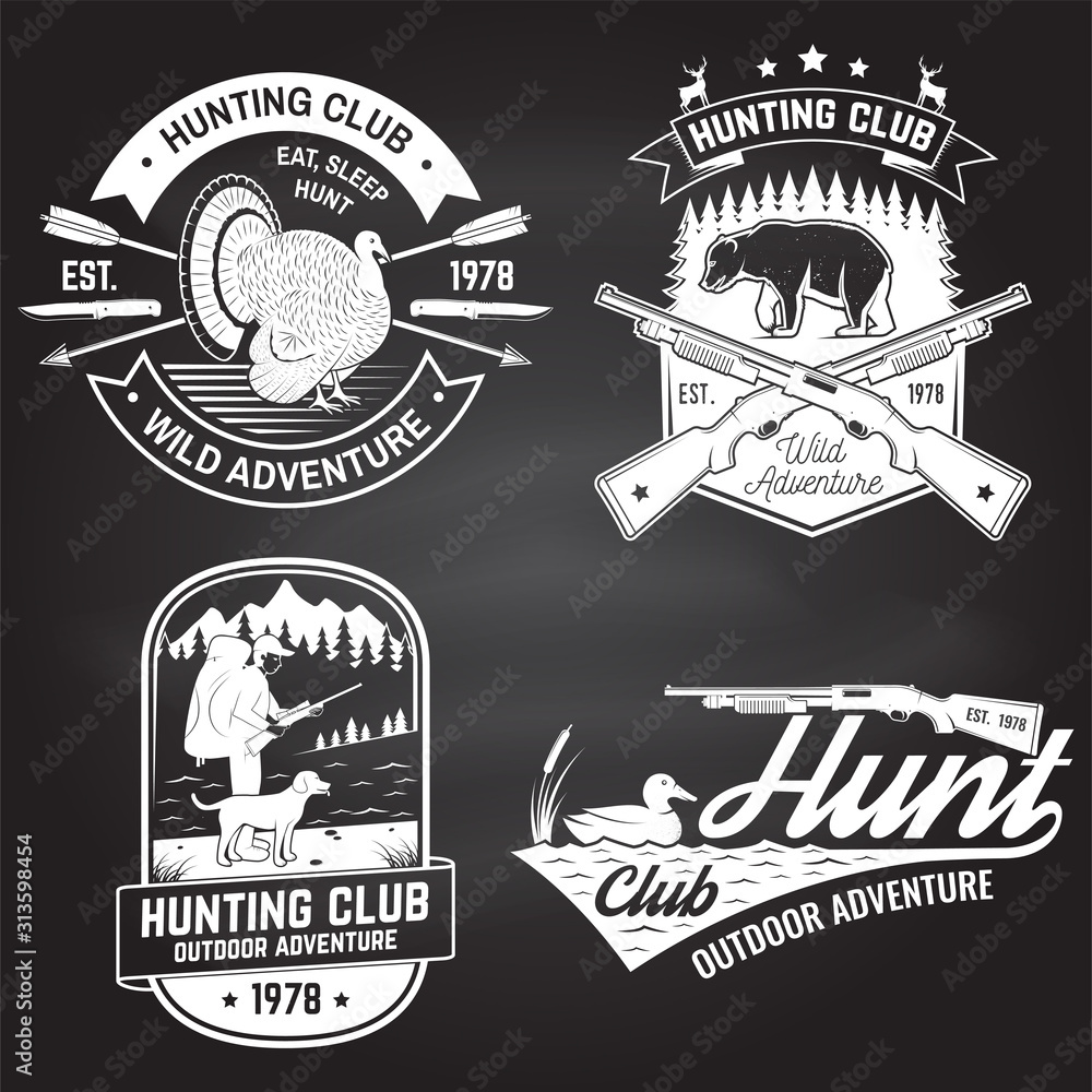 Set of Hunting club badge on the chalkboard. Vector. Concept for shirt ...