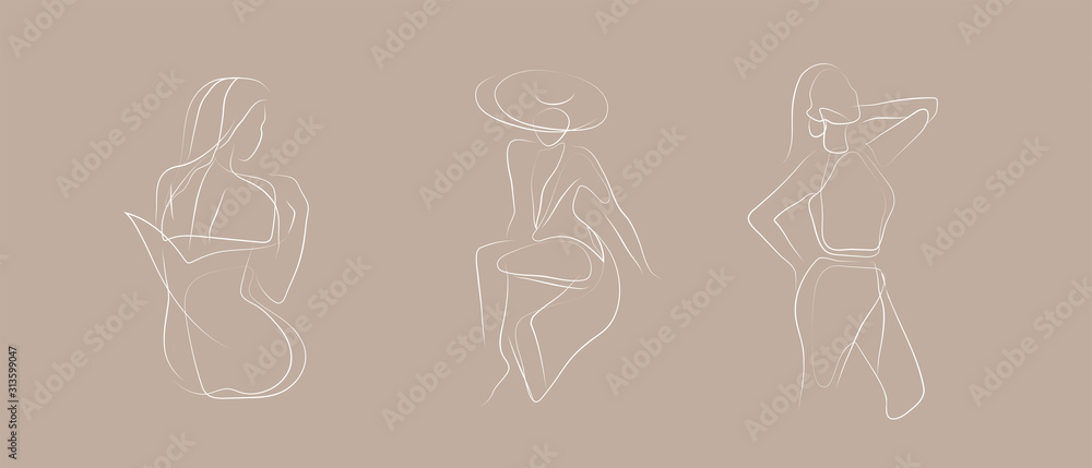 Feminine concept design template and illustration. Woman in minimal ...