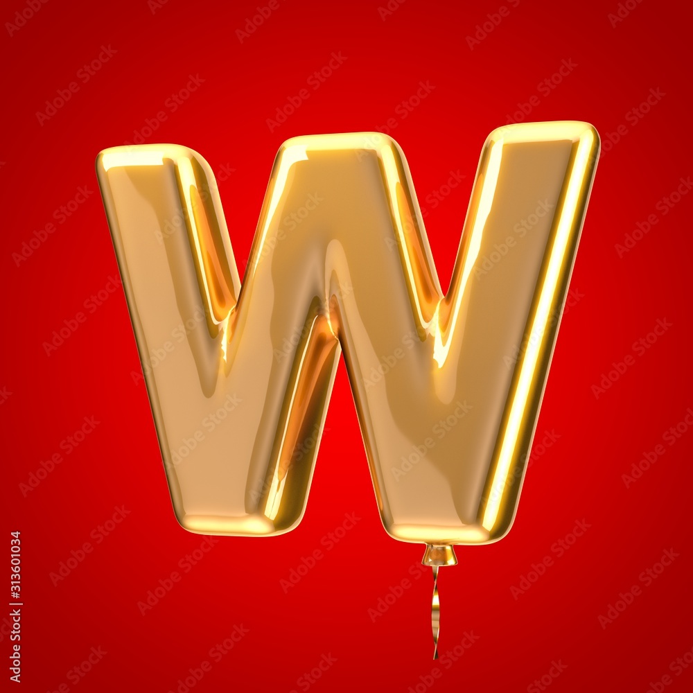 Gold balloon font letter W uppercase Stock Illustration | Adobe Stock