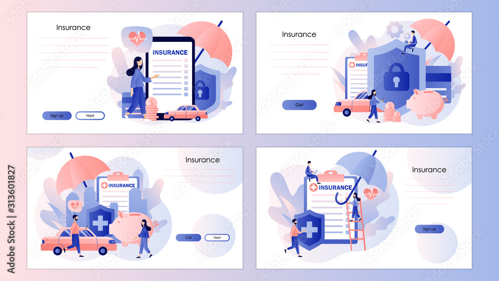 Insurance concept. Property and health insurance. Screen template for ...