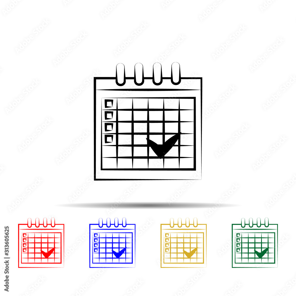 timestamp in calendar multi color style icon. Simple thin line, outline ...