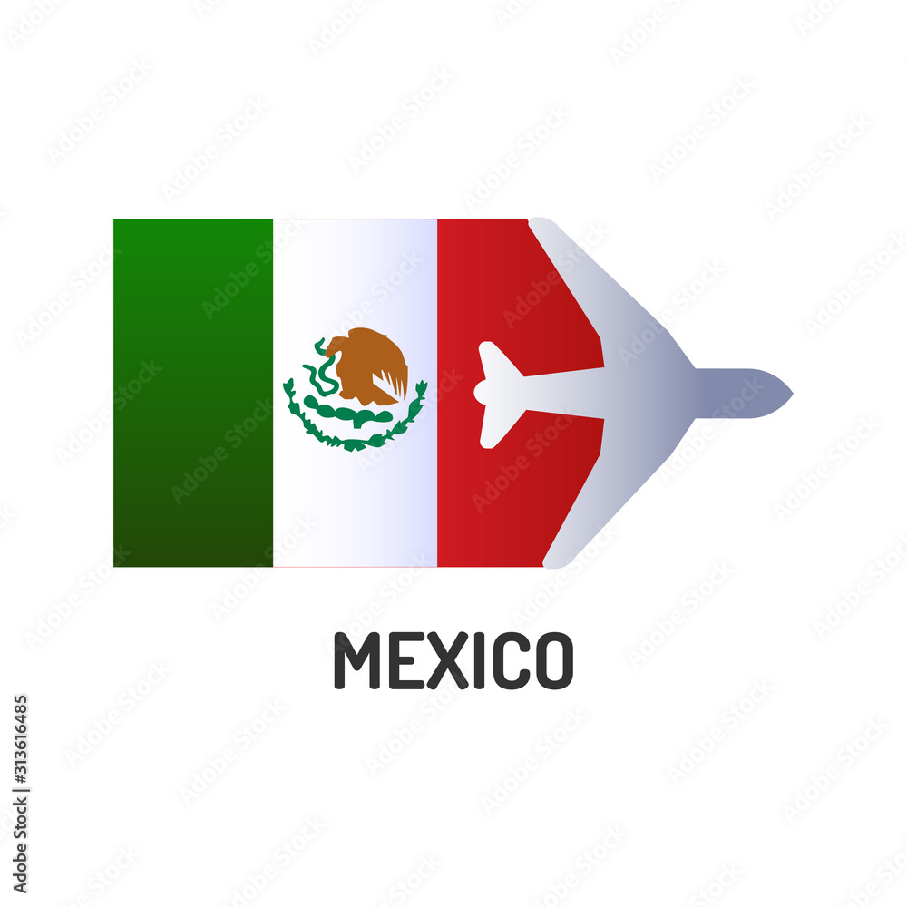 Flag of Mexico color line icon. Airline network. International flights ...