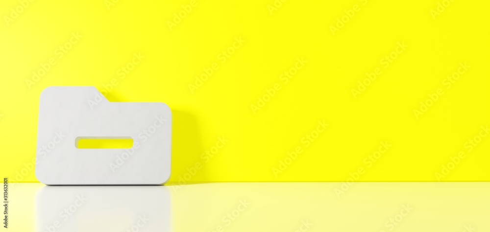 3D rendering of white symbol of folder minus icon leaning on color wall ...