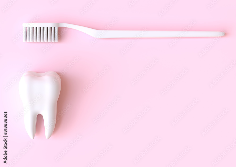 Toothbrush and white tooth on a pink background. Concept of dental ...