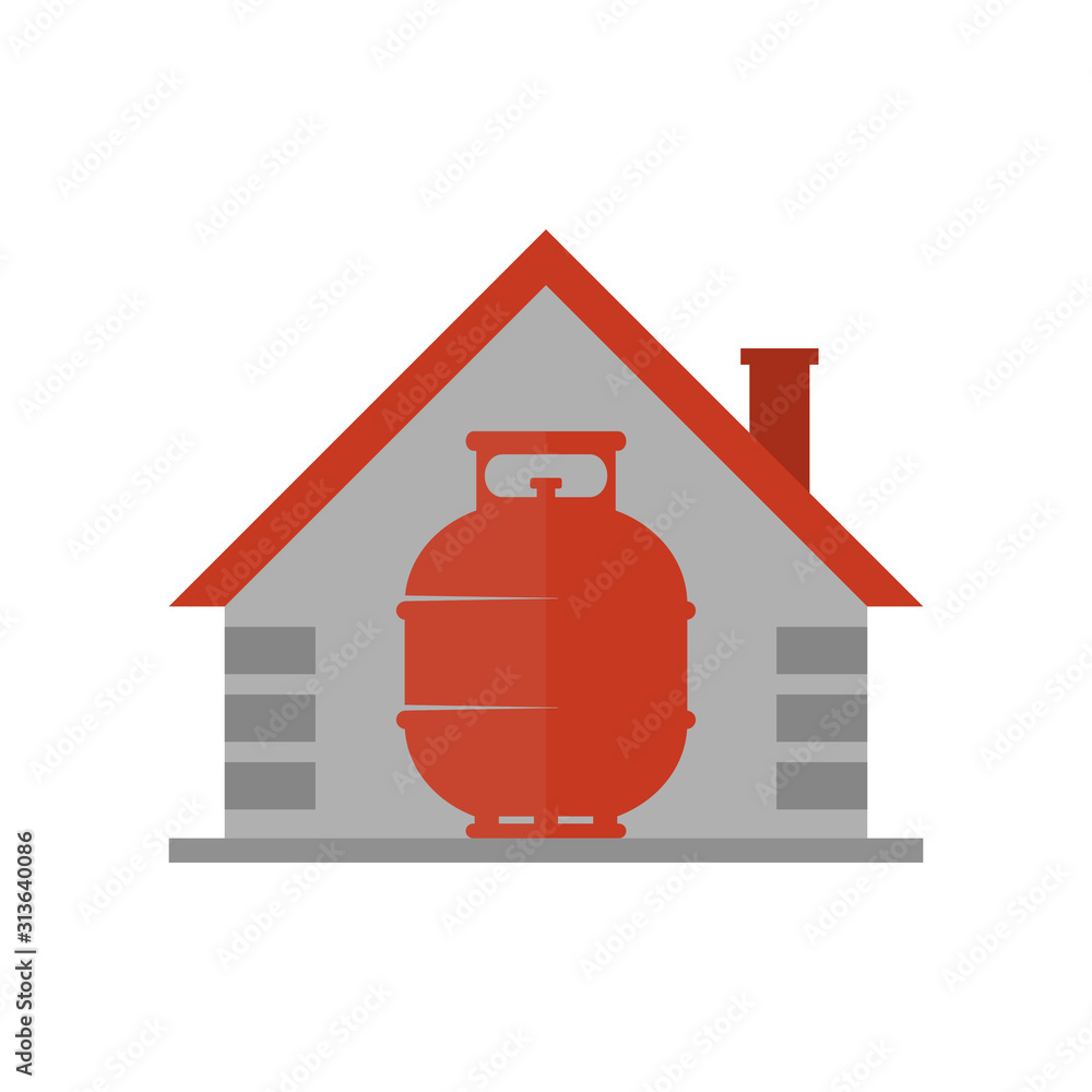 House and LPG cooking gas cylinder. Flat style illustration. Isolated ...