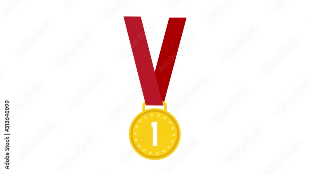 Champion Gold medal with ribbon on white background Stock Video | Adobe ...