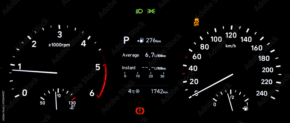 Average fuel consumption display between circular speedometer and ...