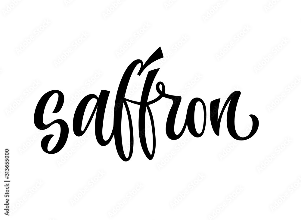 Vector hand drawn calligraphy style lettering word - Saffron. Labels ...