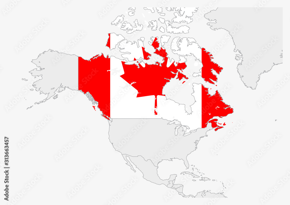 Canada map highlighted in Canada flag colors Stock Vector | Adobe Stock