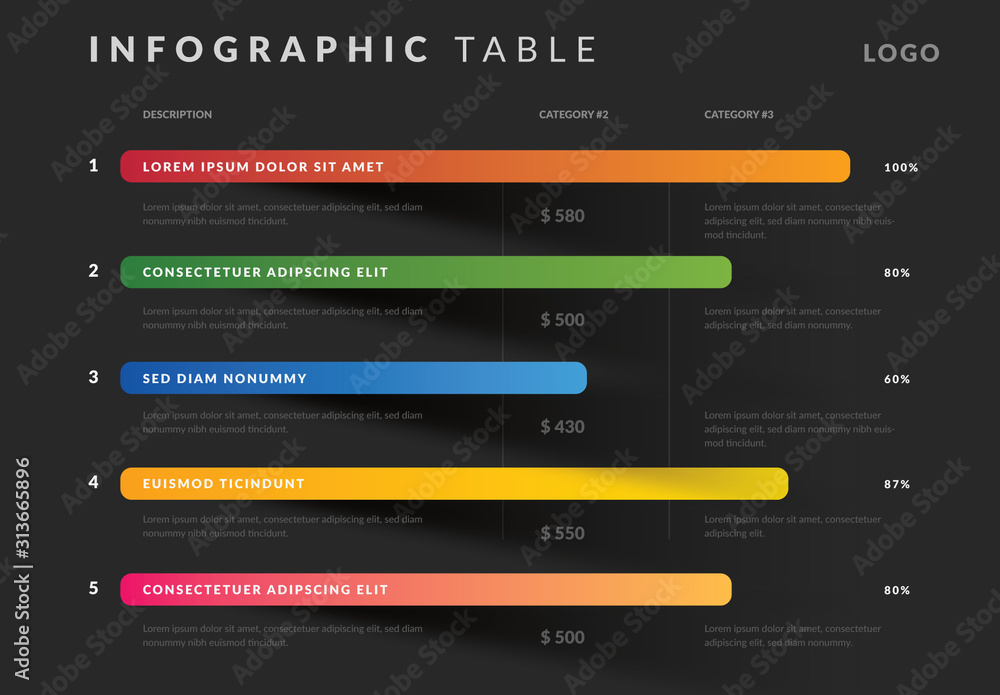 Multicolored Infographic Chart Layout with Dark Background Stock ...
