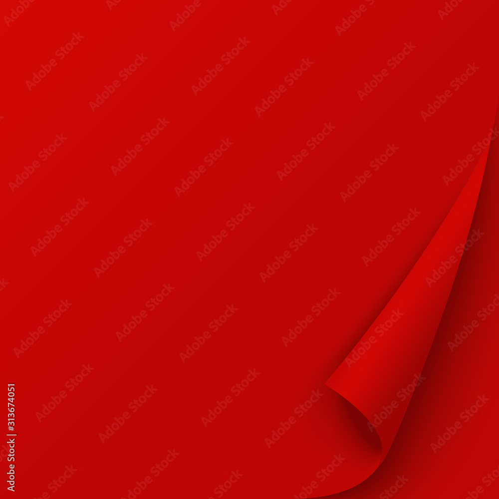 Red page with curled corner, empty red wrapping paper, banner template ...