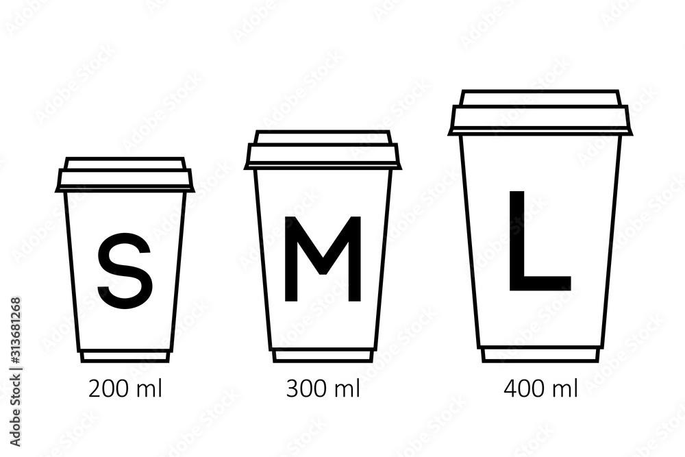 Paper coffee cups different size black silhouettes. Vector illustration ...