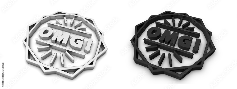OMG! Symbols - Silver And Black Metallic 3D Illustrations - Isolated On ...
