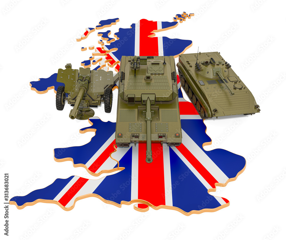 Combat vehicles on the United Kingdom map. Military defence of the ...
