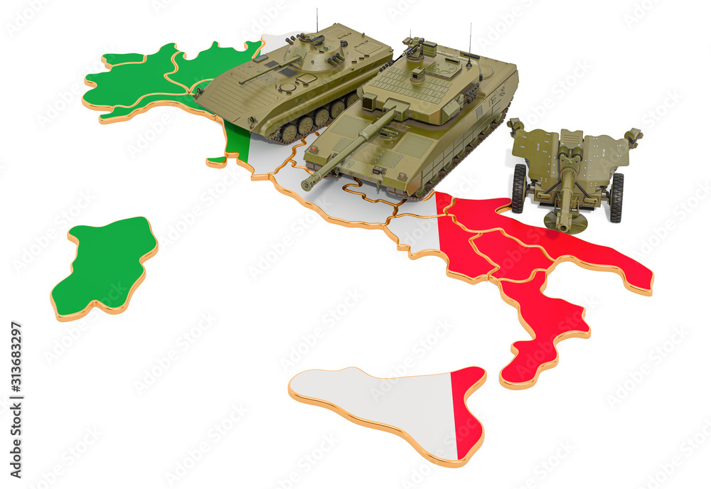 Combat vehicles on Italian map. Military defence of Italy concept, 3D ...