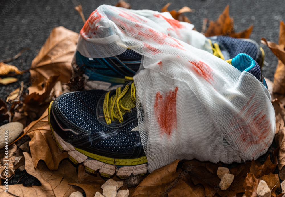 Running shoe injury leg accident Stock Photo | Adobe Stock