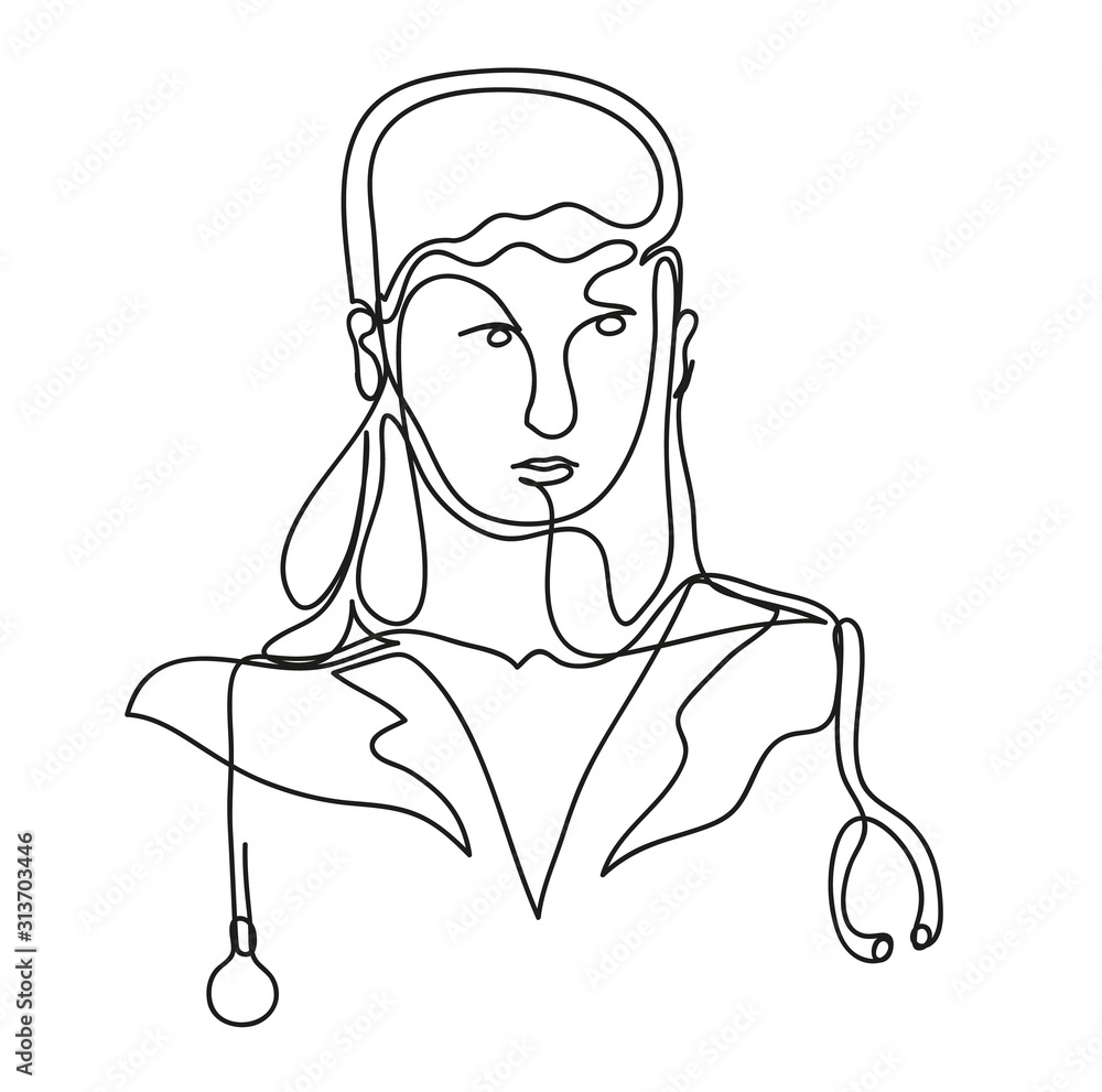 Simple line art drawing of female doctor. Stock Illustration | Adobe Stock