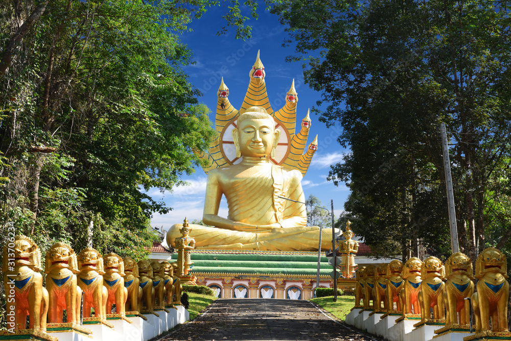 Golden Giant Buddha - Wat Bang Riang, Wat Rat Upathamin, temple in Khao ...