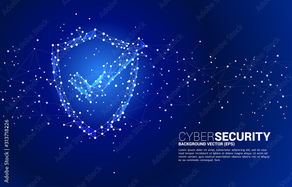 Protection shield with checked mark icon from dot connect line polygon ...