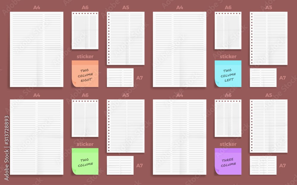 Set of crumpled four Standart two and three lined column blank series A ...