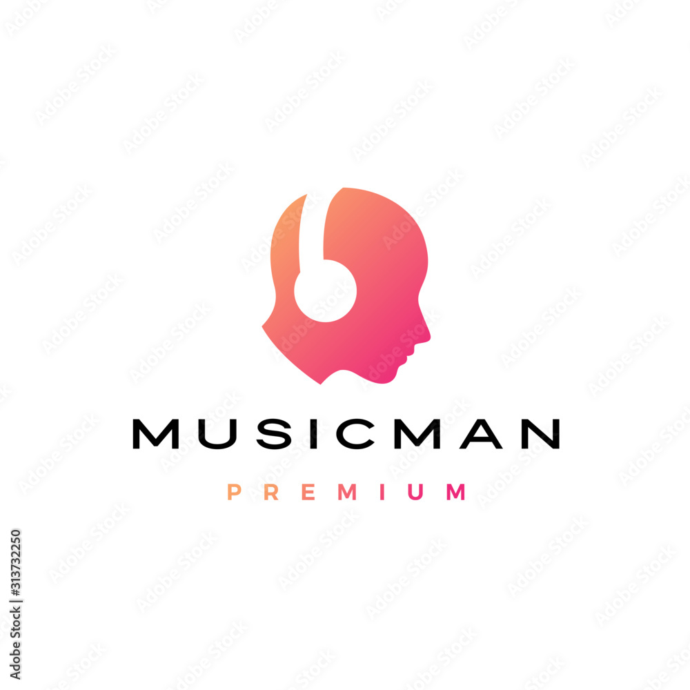 music man human head with headphone logo vector icon illustration Stock ...