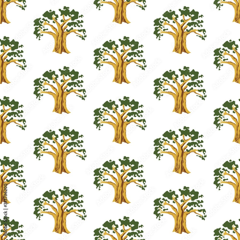 The vector seamless pattern. Cute baobab tree pattern. Vector for ...
