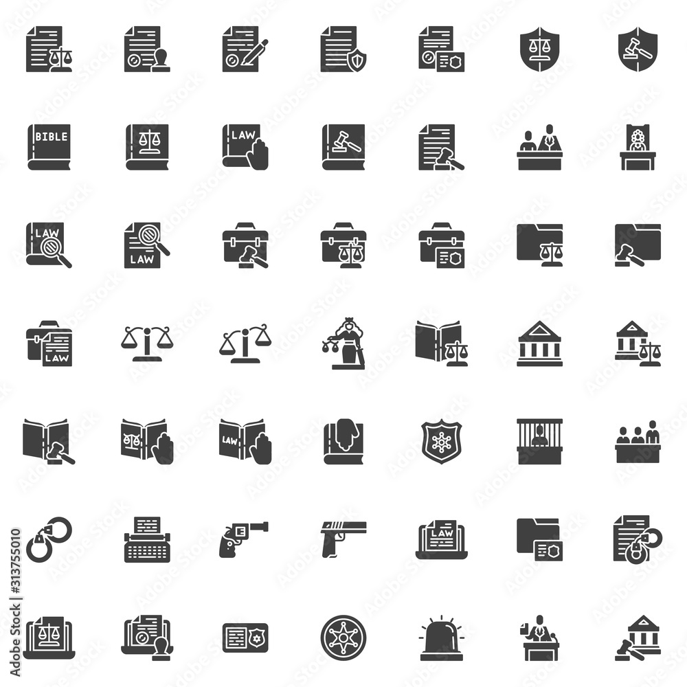 Law and justice vector icons set, modern solid symbol collection filled ...