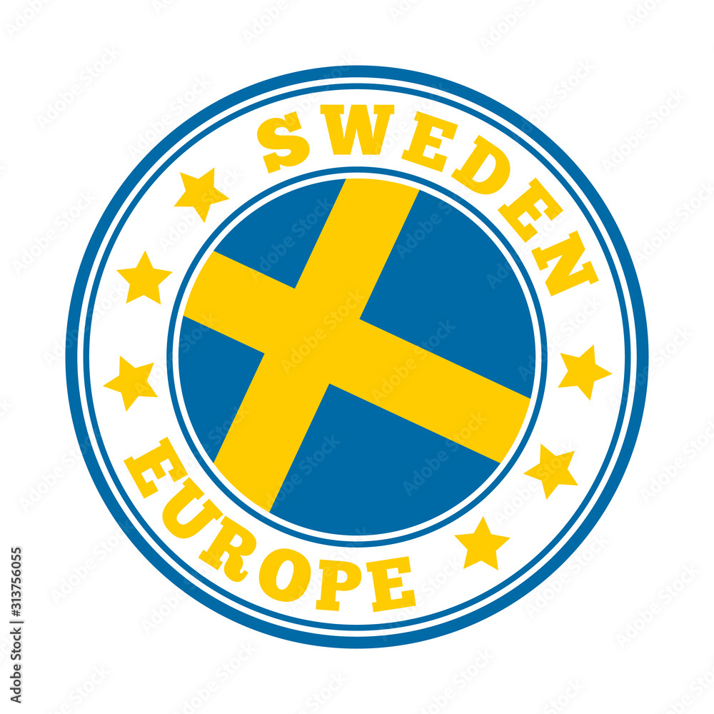 Sweden sign. Round country logo with flag of Sweden. Vector ...
