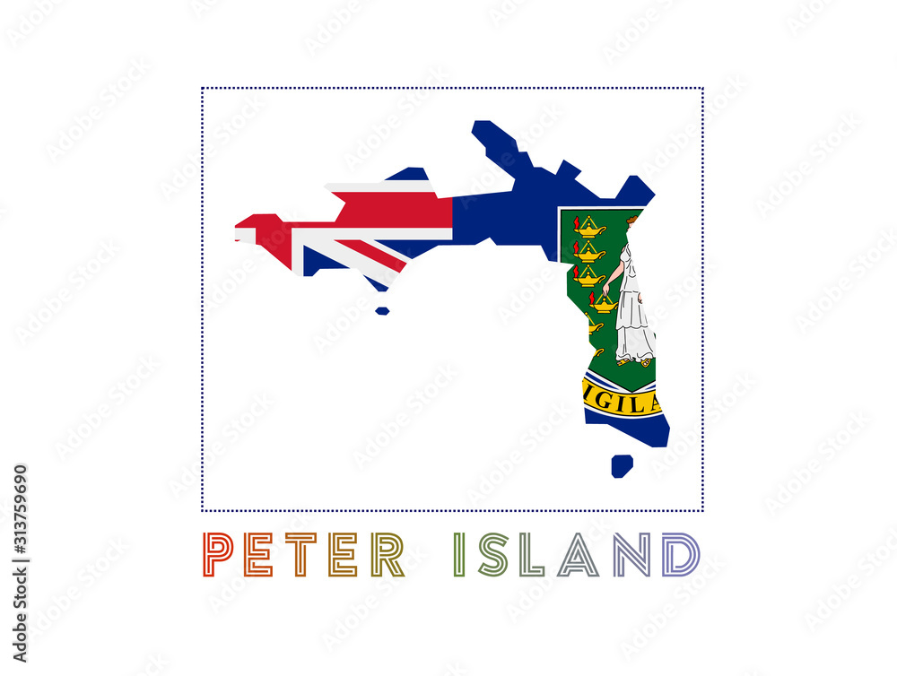 Peter Island Logo. Map of Peter Island with island name and flag ...