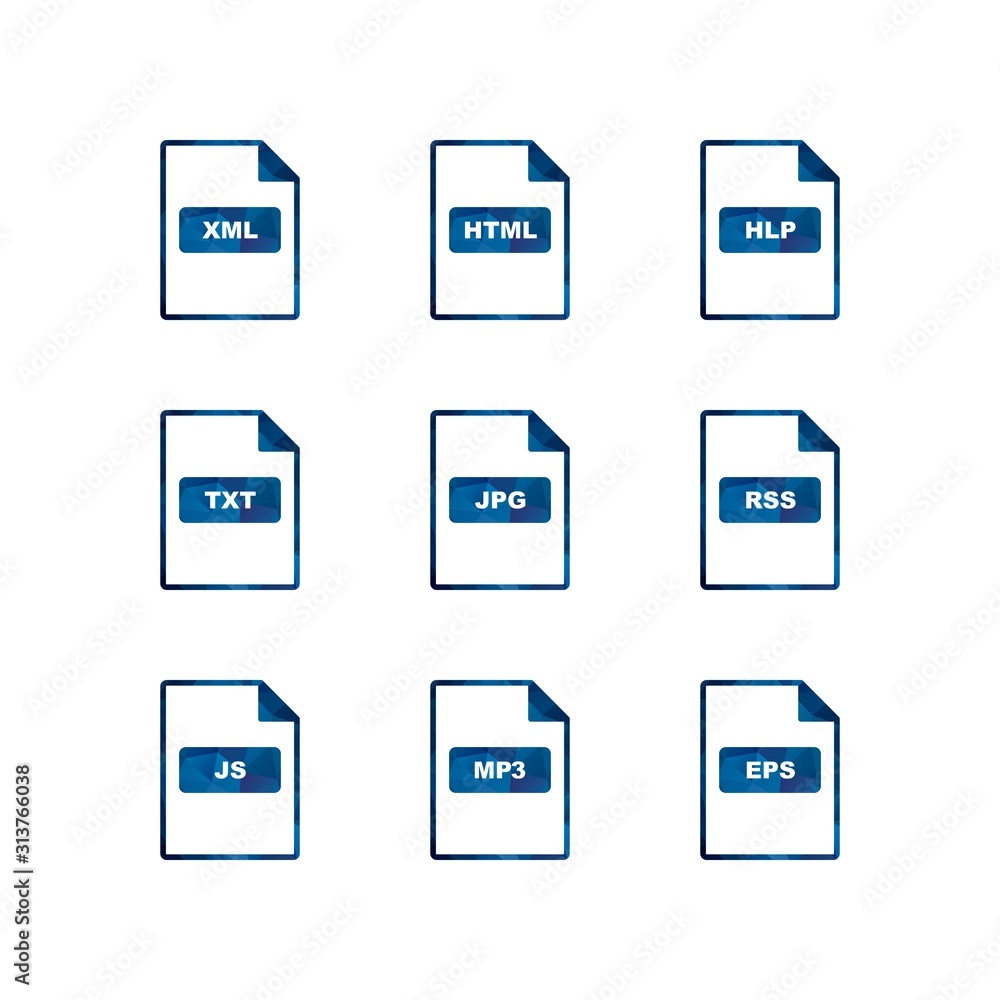9 file formats Icons Sheet Isolated On White Background... Stock ...