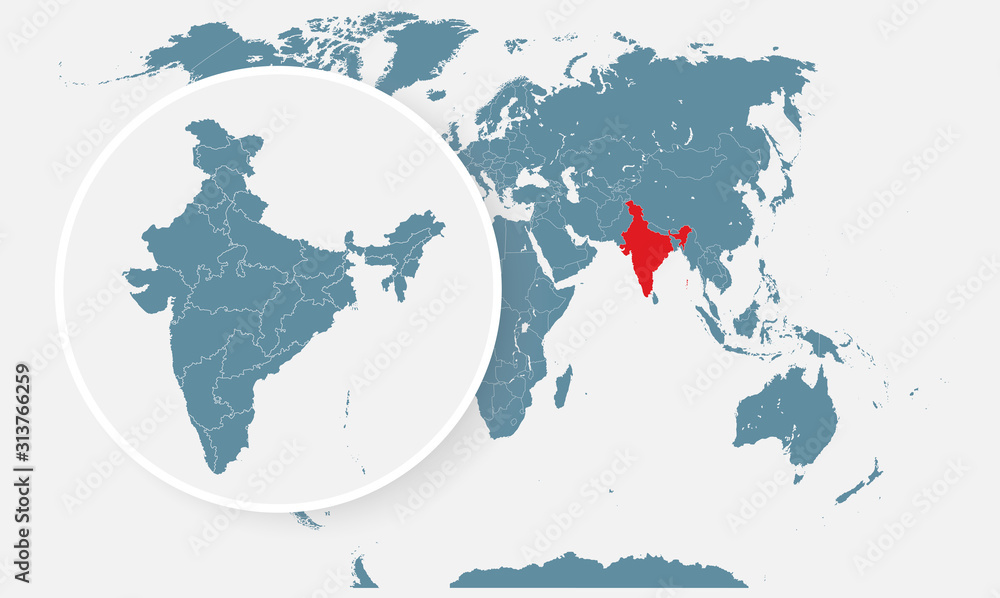 Vector template India country map divided on state Stock Vector | Adobe ...