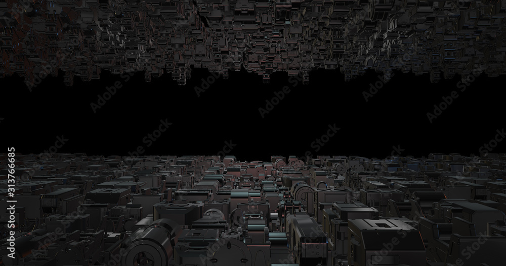 Complex Spaceship Slowly Flying In Outer Space - Futuristic Abstract ...