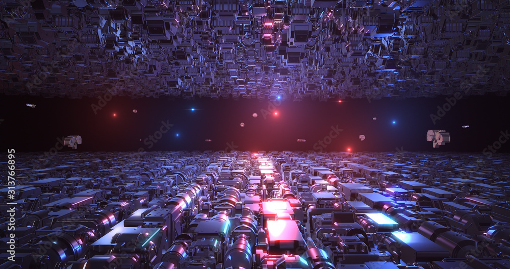 Gigantic Spaceship Fleet Slowly Moving In Outer Space - Futuristic ...