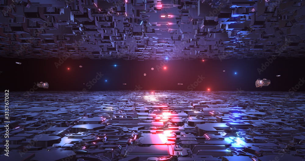 Gigantic Spaceship Fleet Slowly Moving In Outer Space - Futuristic ...