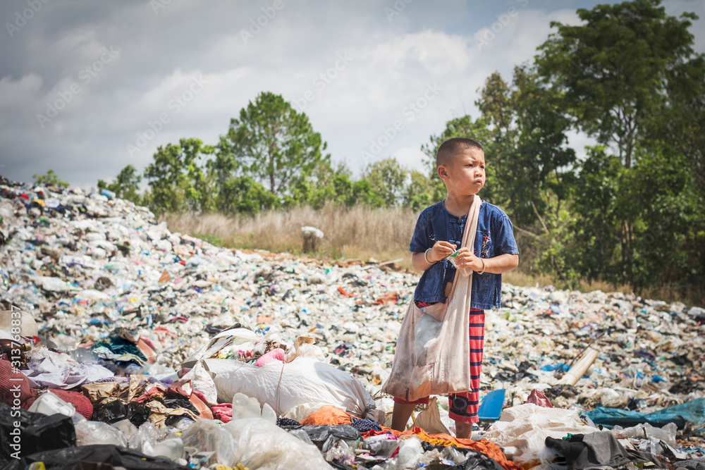 Poor children collect garbage for sale because of poverty, Junk recycle ...
