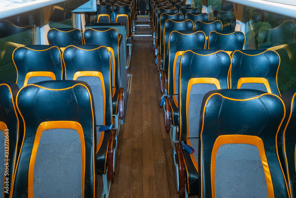Fotografia do Stock: Interior of a modern passenger bus. Seats on the ...