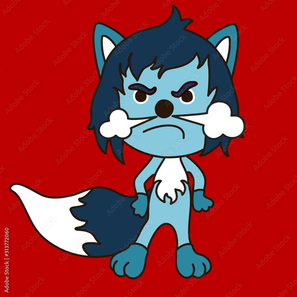emoticon with a cool angry wolf with blue wool and red eyes, from which ...