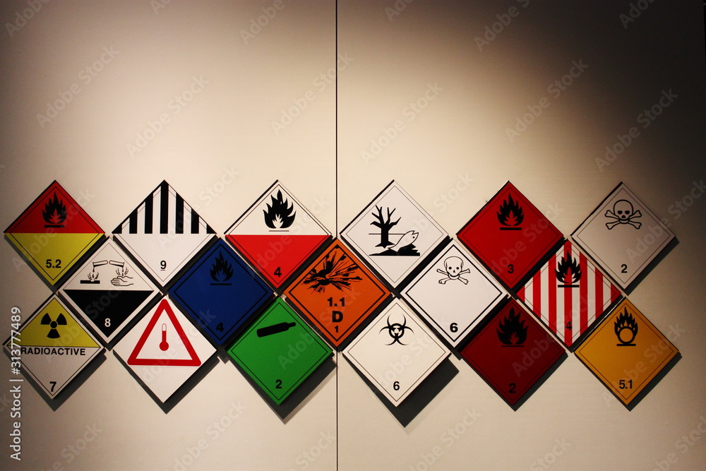Hazardous symbols. Transportation of dangerous goods symbols and signs ...