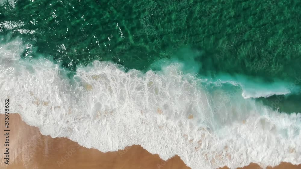 Aerial view of drone flying above beautiful beach with views of ocean ...