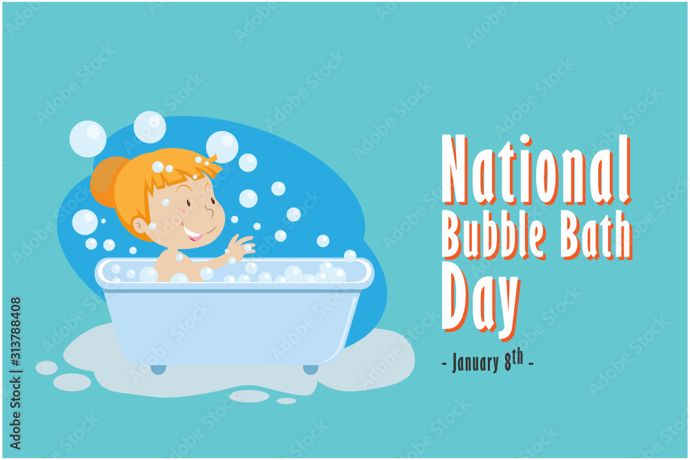 National bubble bath day 8th January with Cute little girl cartoon ...