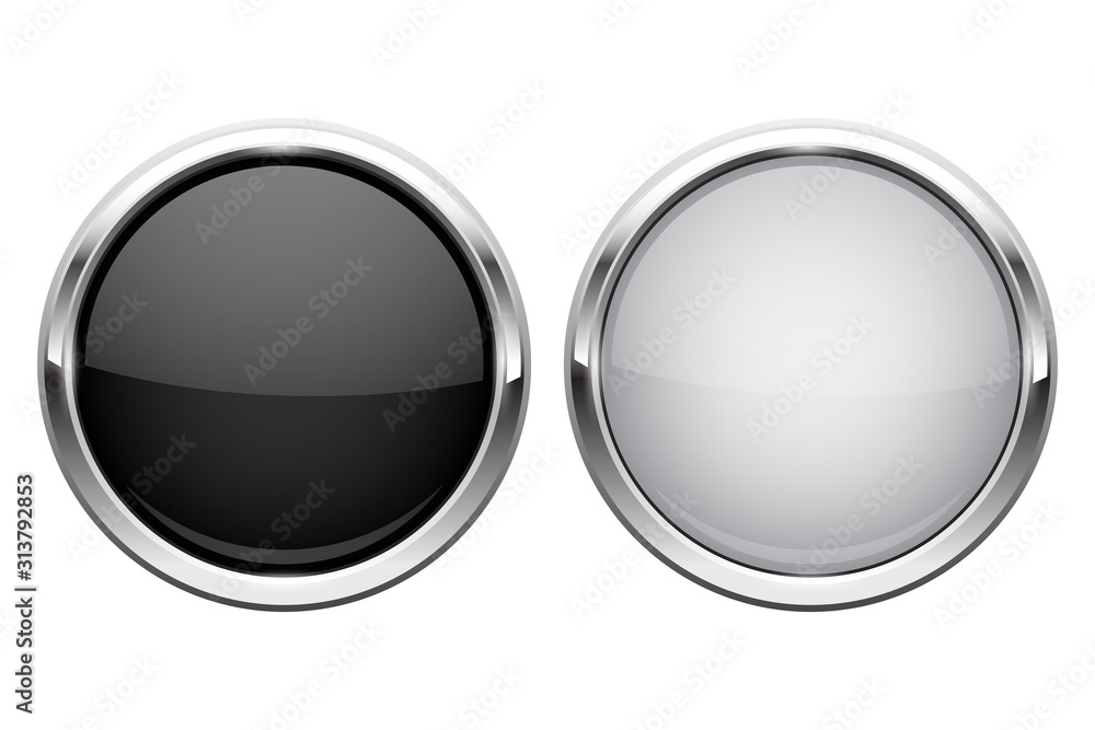 Push buttons. Glass round icons with chrome frame Stock Vector | Adobe ...