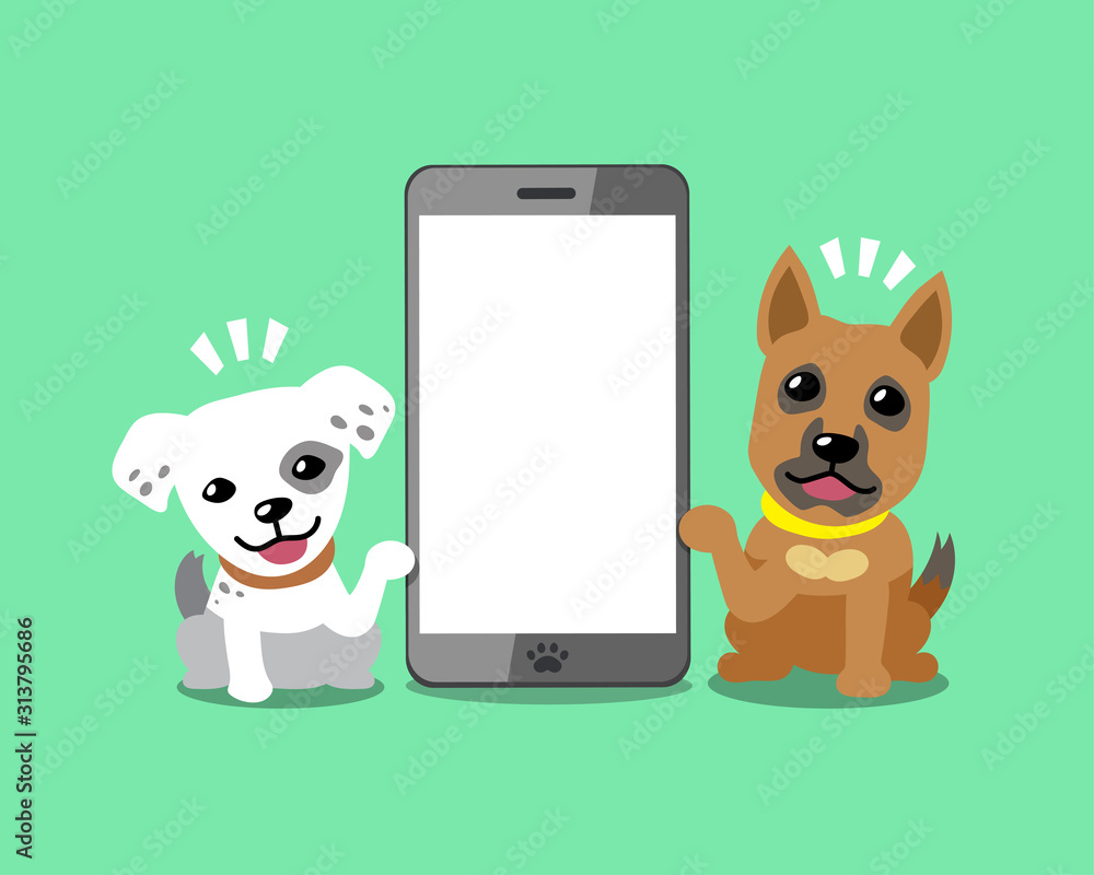Vector cartoon character happy dogs with smartphone for design. Stock ...