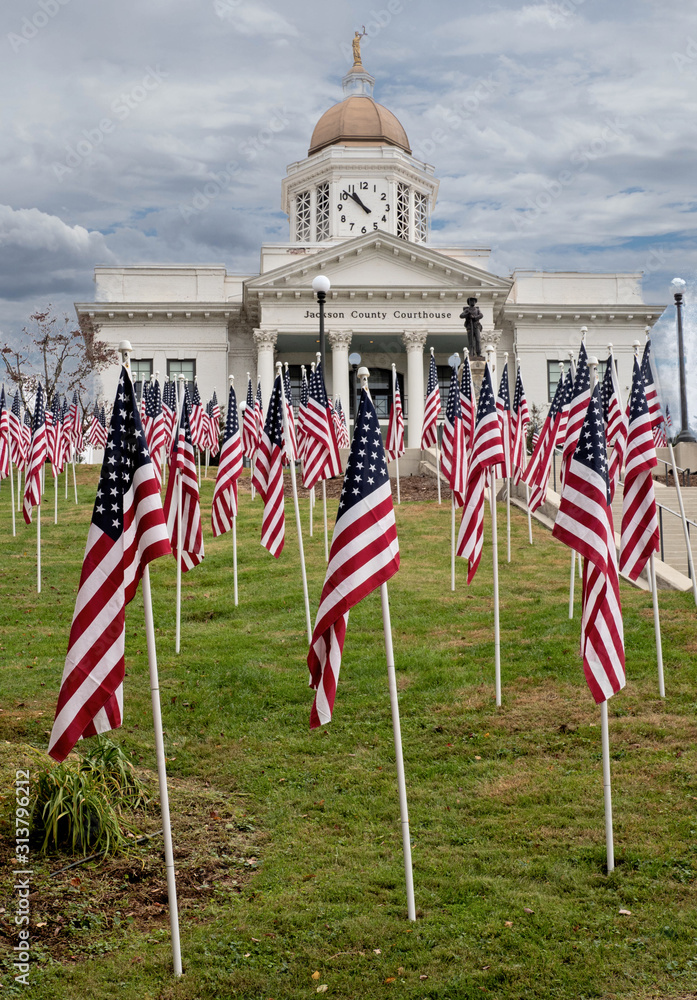 Memorial Day flags and old Sylva Courthouse - North Carolina Stock Photo | Adobe Stock