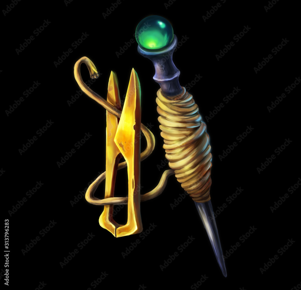 Digital painting. Spindle and scissors. A magic item from a game. Stock ...