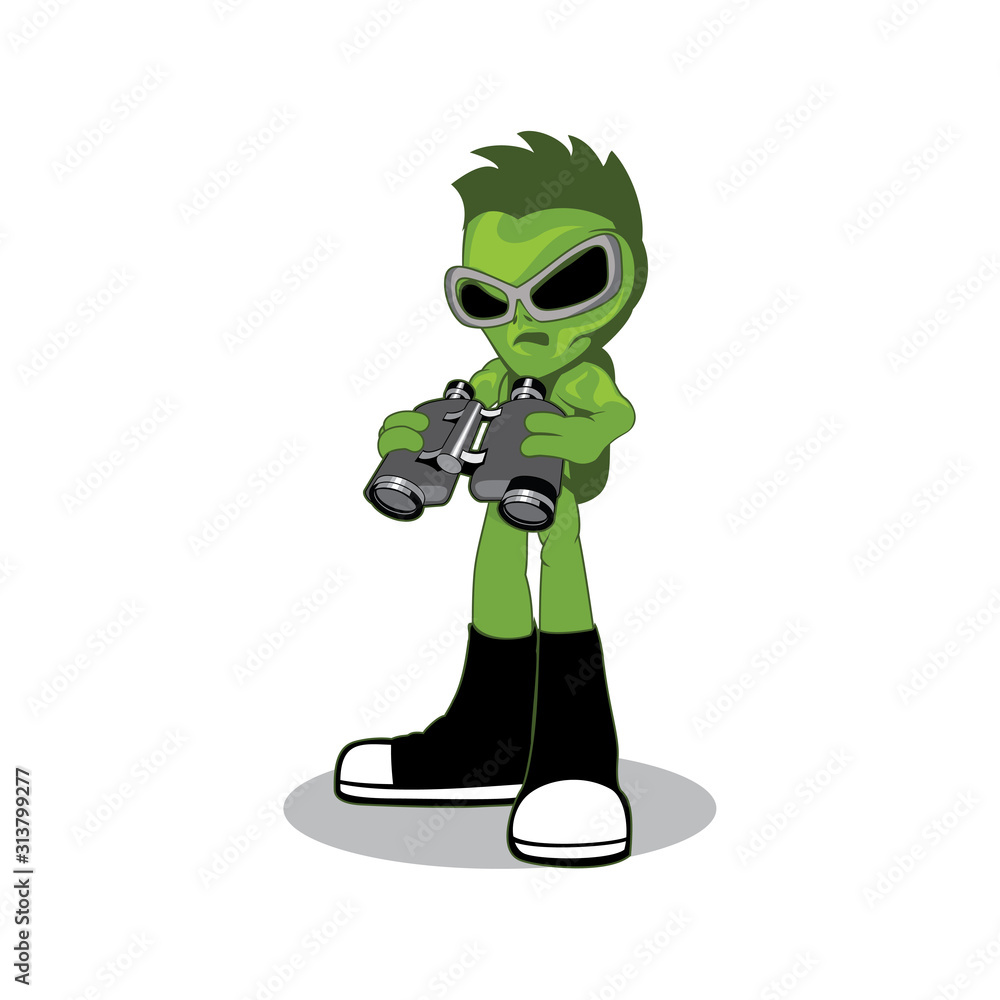 Vector of green alien character wearing shoes, backpack and sunglass ...