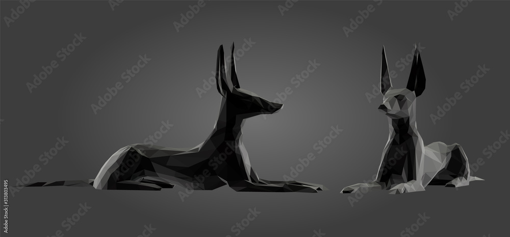 Anubis in Black and White. Dark Set of Egyptian Gods. Low Poly Vector ...