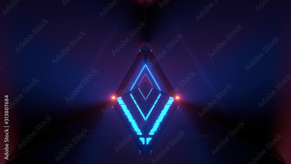 glowing triangle space ship temple tunnel corridor in futuristic sci-fi ...